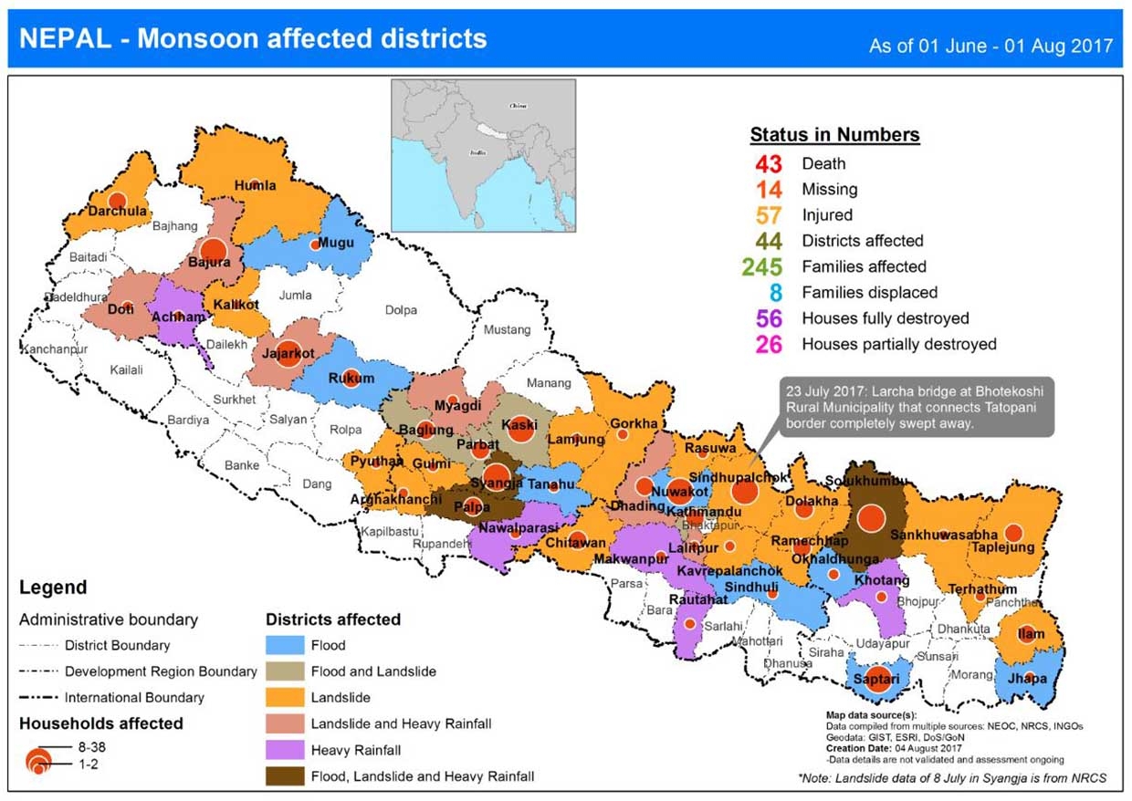 Nepal :Flood and Landslide Affected District (01 June to 01 Aug 2017 ...