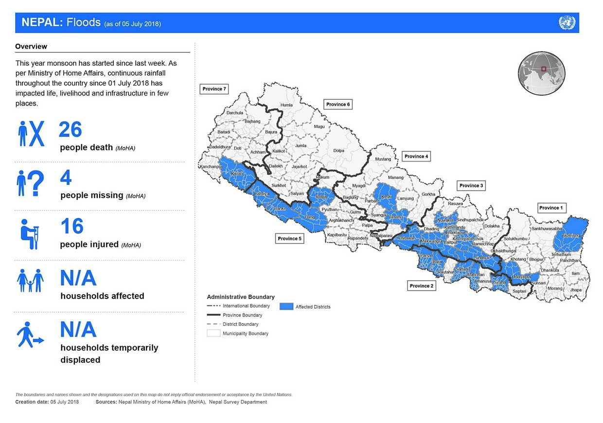 Nepal: Monsoon update (as of 05 July 2018) | UN Nepal Information Platform