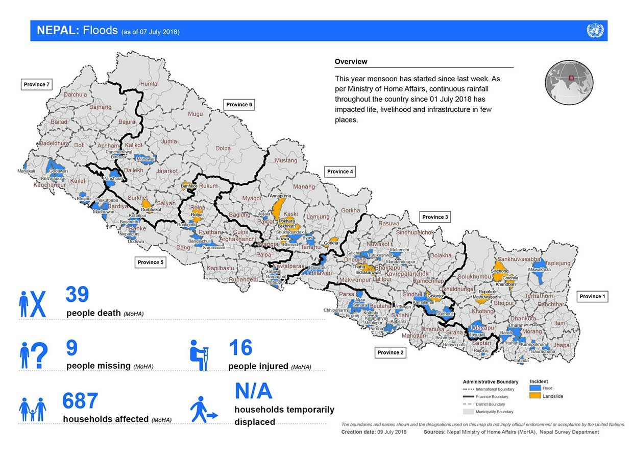Nepal: Monsoon update (as of 07 July 2018) | UN Nepal Information Platform